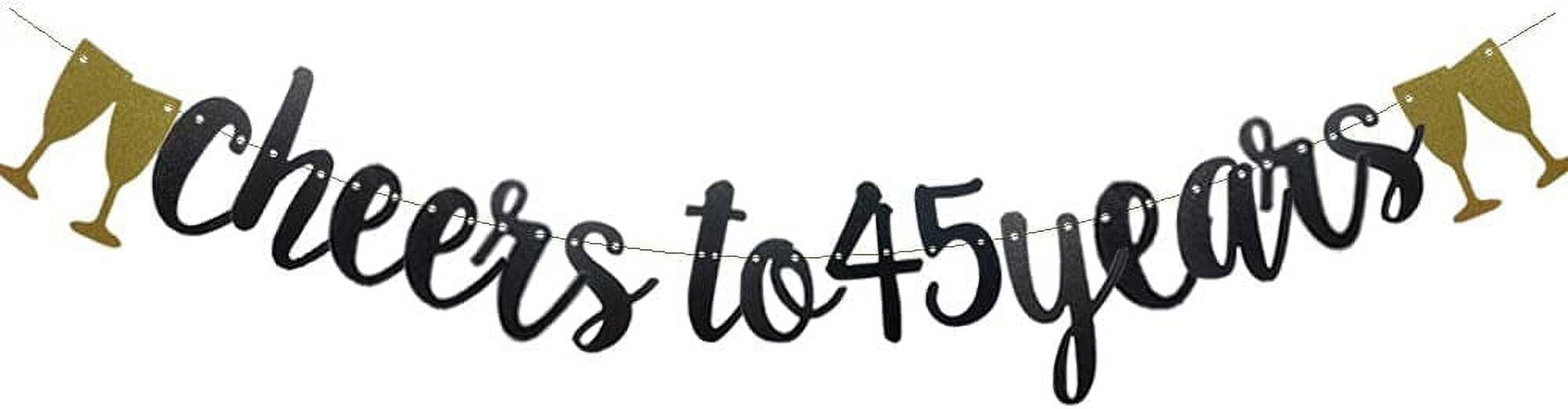 Cheers To 45 Years Banner,, Black Paper Glitter Party Decorations For ...