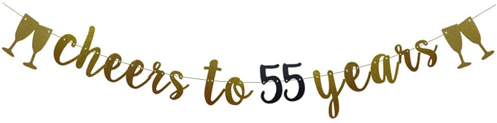 Cheers To 55 Years Banner,Pre-Strung, Gold And Black Glitter Paper ...