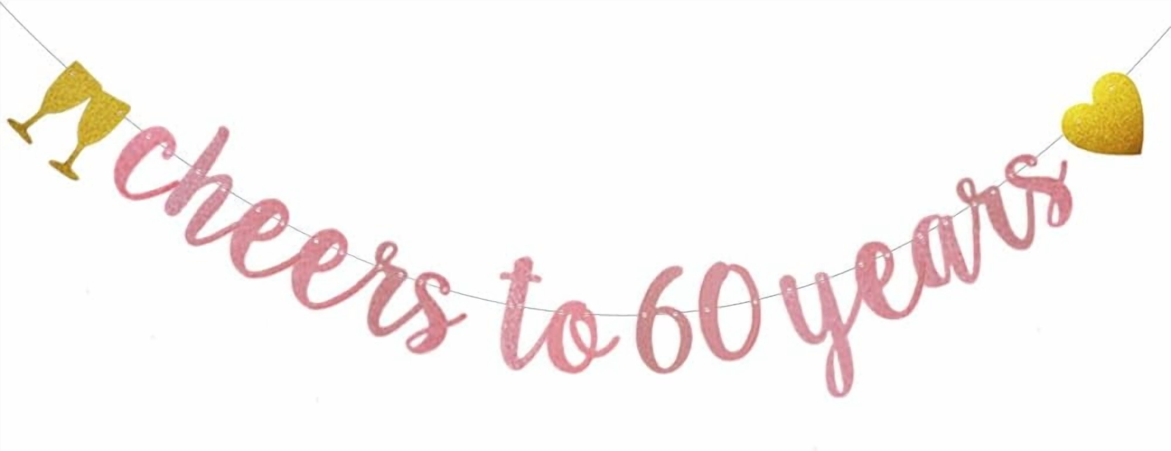 Cheers to 60 Years Banner, Pre-Strung,Rose Gold Glitter Paper Garlands ...