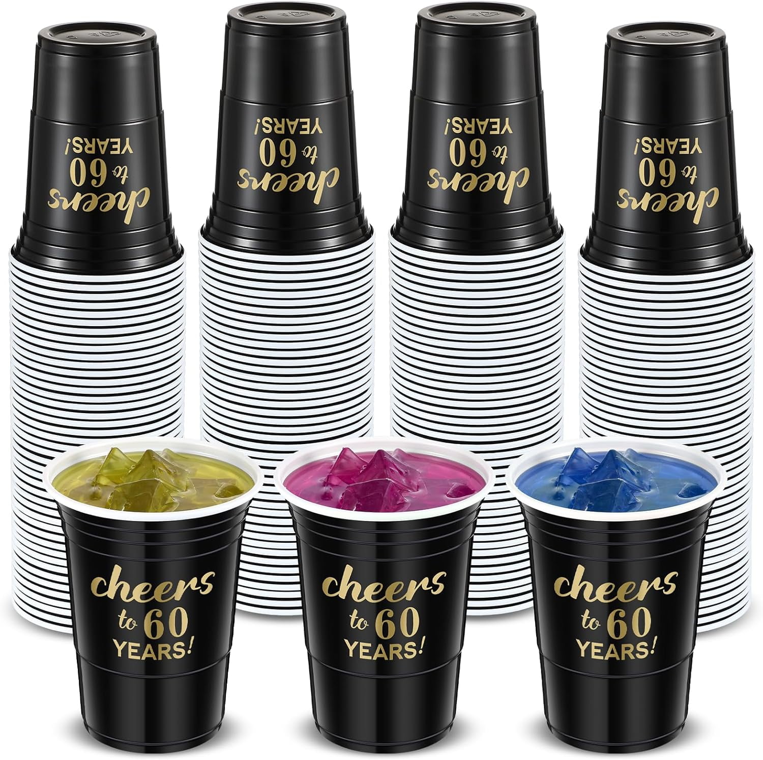 Cheers to 60 Years!|Cheers for 60 Years! 50 Pcs 16 oz Black Gold ...