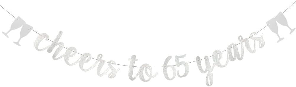 Cheers to 65 Years Banner,,Silver Paper Glitter Party Decorations for ...