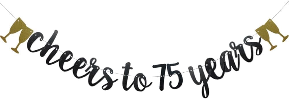 Cheers to 75 Years Banner, ,Black Glitter Paper Garlands Banner for ...