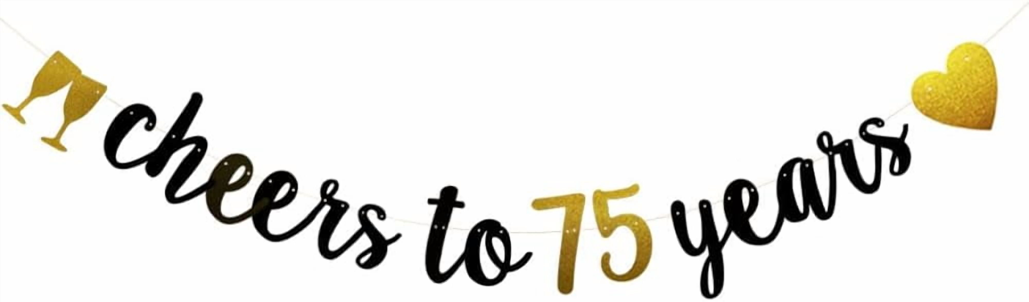Cheers to 75 Years Banner, Pre-Strung,Black and Gold Glitter Paper ...