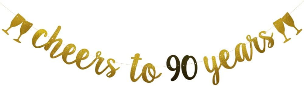 Cheers to 90 Years Banner，Gold and Black Glitter Paper Party ...