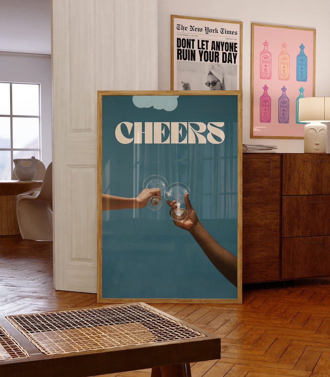 Cheers Art Print-Retro Bar Cart Art Decor-Trendy Art-Aesthetic Girly Bar Cart Art-Cocktail Art ...
