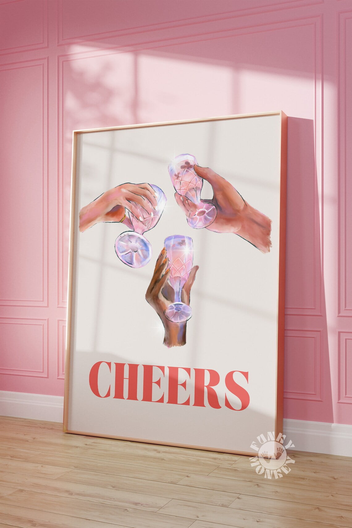 Cheers Bar Cart Art Print, Trendy Wall Art, Pink Bar Cart Decor, Preppy ...