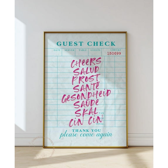 Cheers Bar Cart Print, Guest Check , Preppy Kitchen Art Home Decor ...
