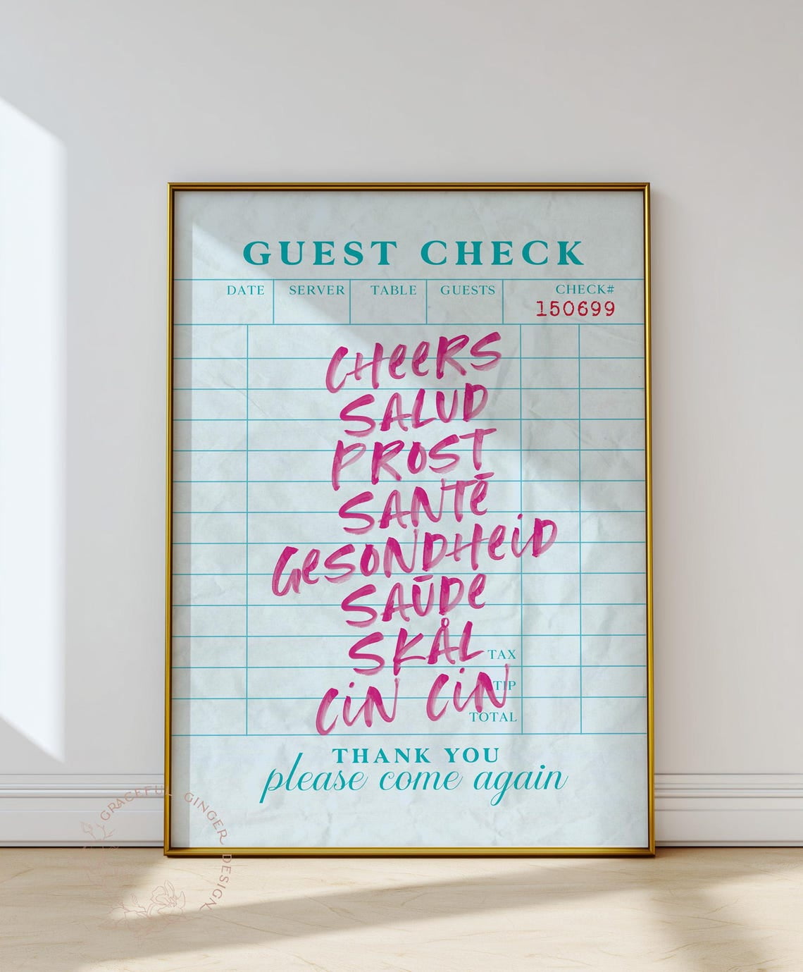Cheers Bar Cart Print, Guest Check , Preppy Kitchen Art Home Decor ...