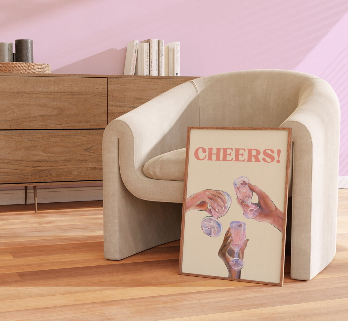 Cheers Bar Cart Wall Decor Sign able | Art Retro Alcohol Cocktail ...