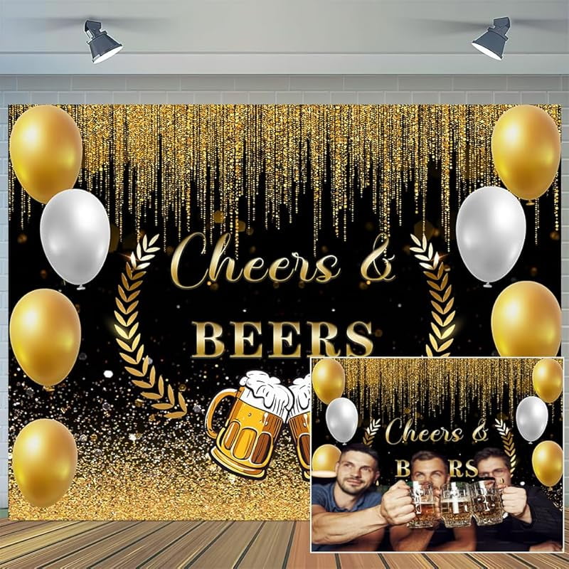 Cheers and Beers Backdrop, Black Golden Beer Festival Party Banner 30th ...