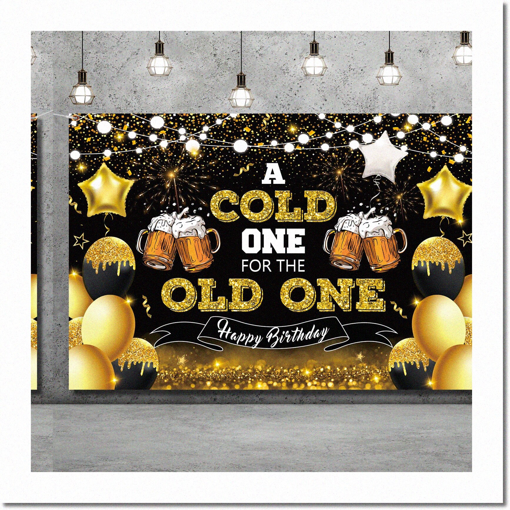 Cheers & Beers Bash: Black & Gold Birthday Backdrop - Perfect Party ...
