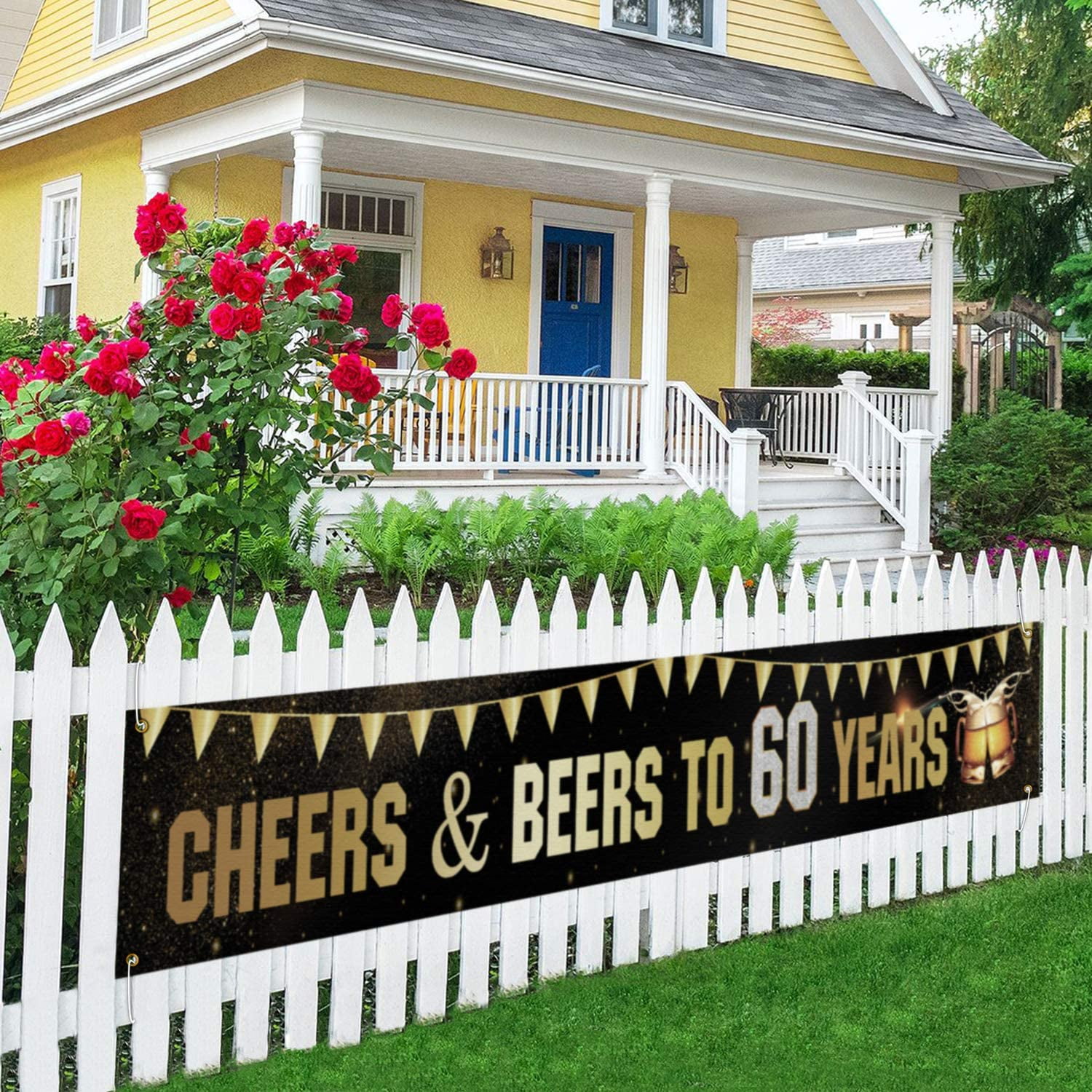 Cheers &Beers to 60 Years Banner,Happy 60th Lawn Sign,60th Birthday Wedding Anniversary Party ...