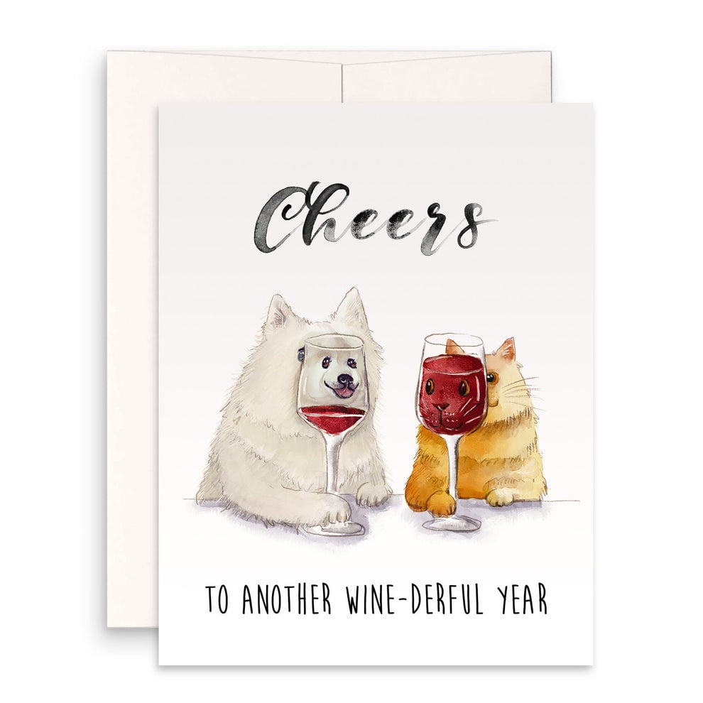 Cheers Card for Cat and Dog Lovers – "To Another Wine-derful Year ...