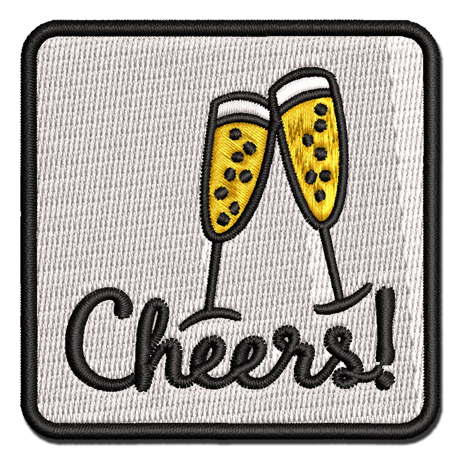 Cheers Champagne Toast Cursive Text Applique Multi-Color Embroidered Hook & Loop Patch - 2.0 ...