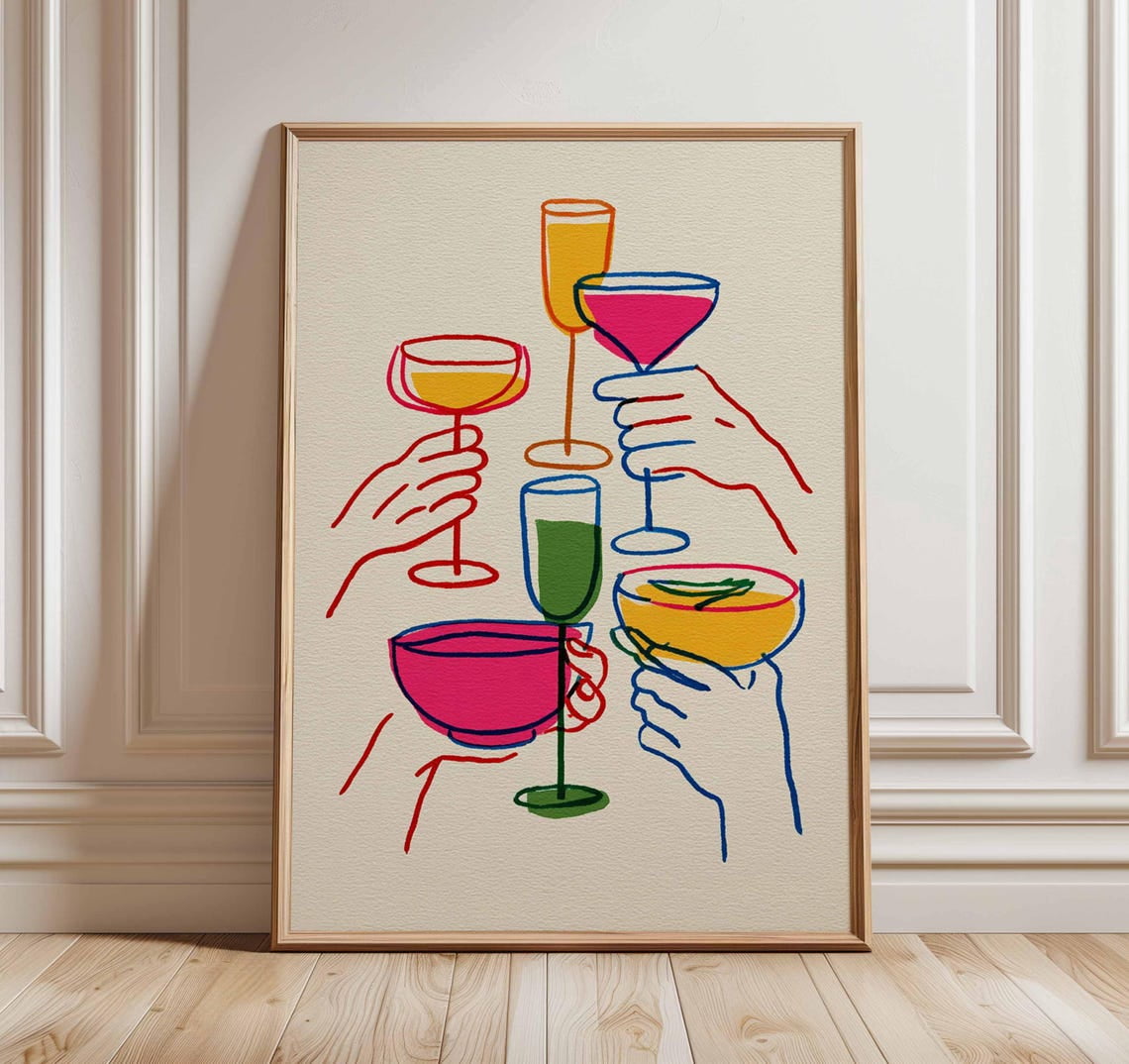 Cheers Cocktail Art Colorful Bar Wall Decor Celebration Gift Poster ...