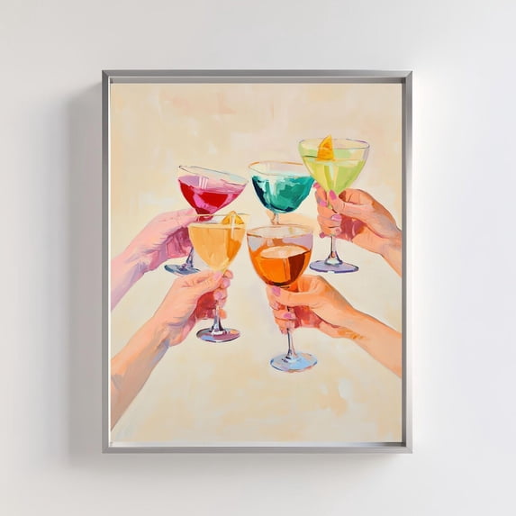 Cheers Cocktail Art Print Colorful Martini Glass Wall Art Vibrant ...