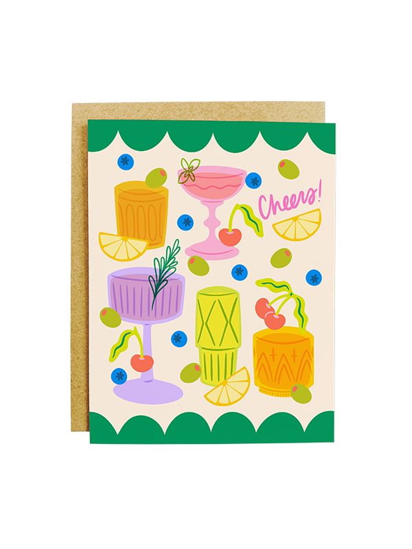 Cheers Cocktail Greeting Card – Colorful Illustrated Design with Fun ...