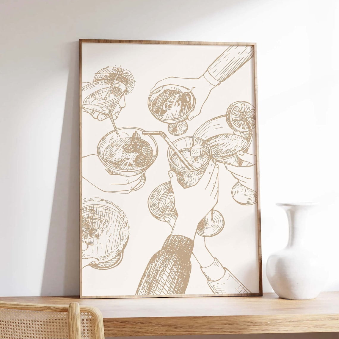 Cheers Cocktail Poster Cute Beige Bar Car Art Neutral Kitchen Wall ...