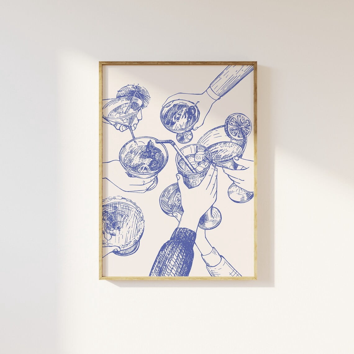 Cheers Cocktail Poster Cute Blue Bar Car Art Trendy Kitchen Wall Poster ...