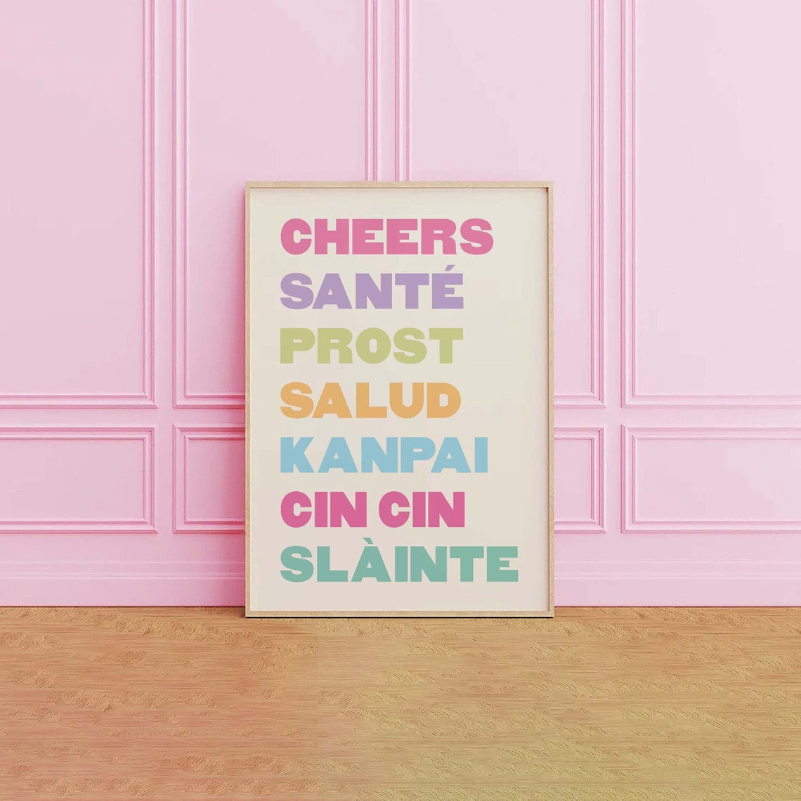 Cheers Cocktail Poster Cute Colorful Bar Car Pink Art Pastel Kitchen ...