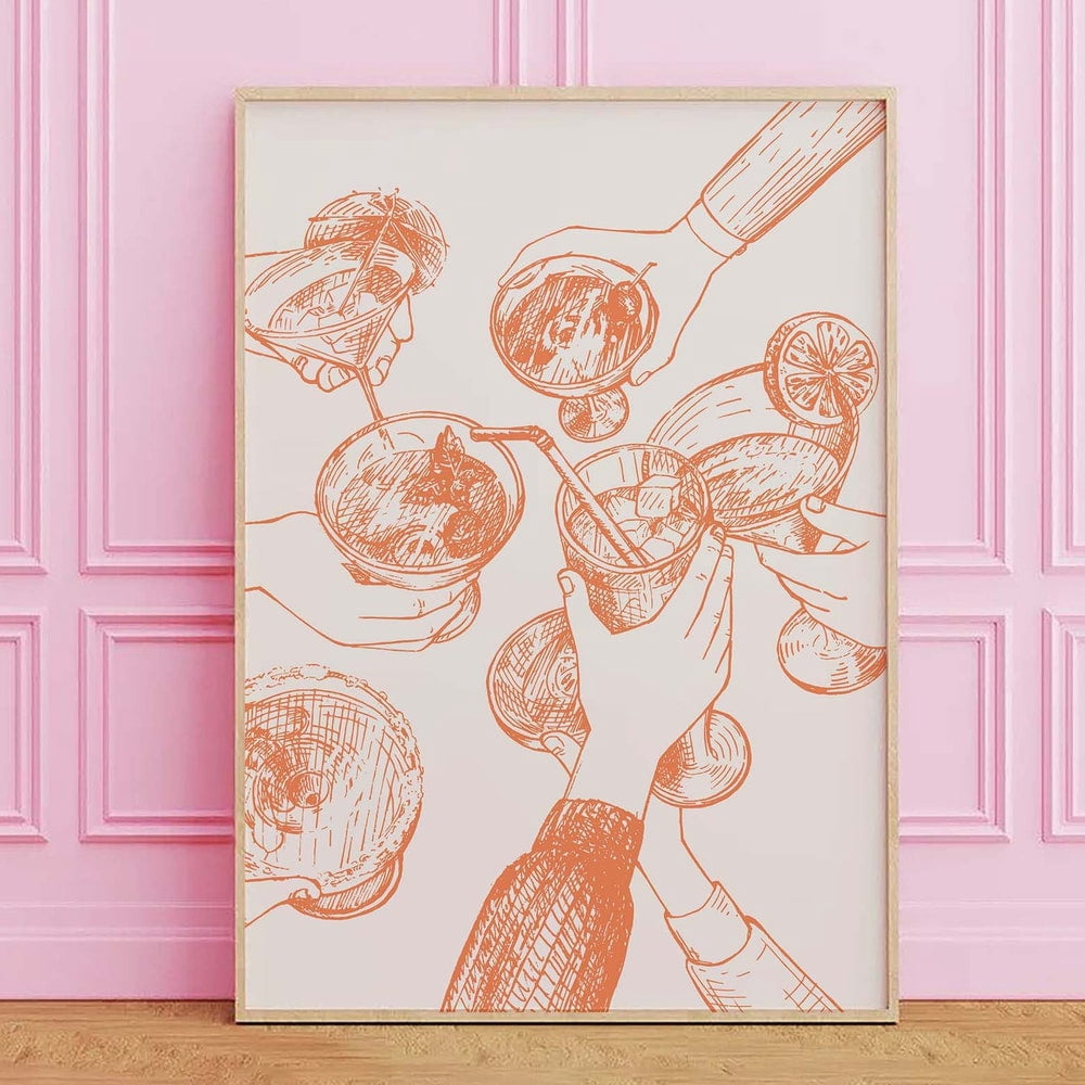 Cheers Cocktail Print Cute Orange Bar Car Print Cocktail Bar Art Trendy ...