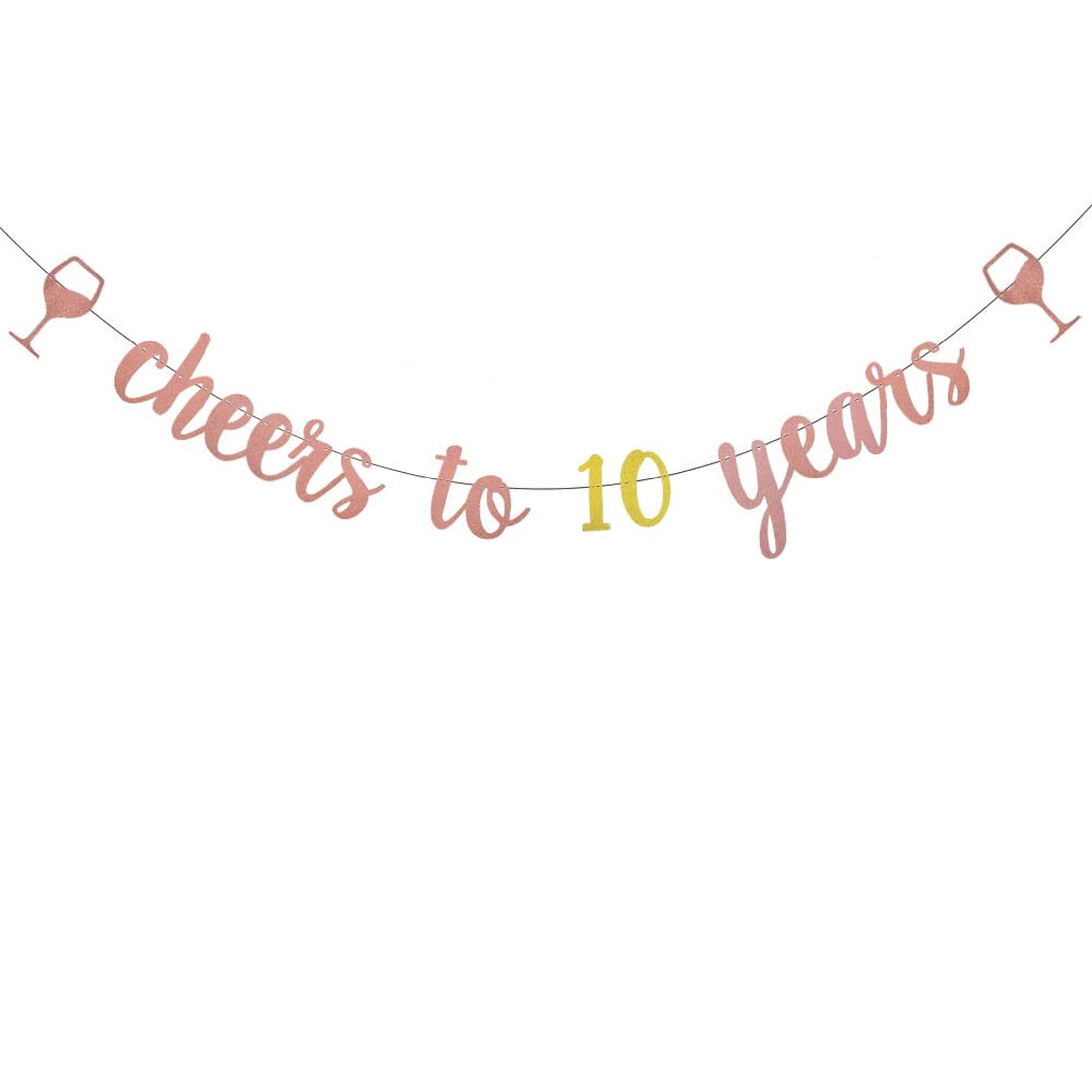 Cheers to a Decade Rose Gold Glitter Banner, Pre-Strung Celebration ...