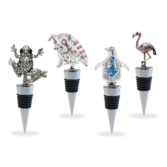 Cheers Frog, Flamingo, Penguin, Pig Metal Wine Stopper Set of 4 ...