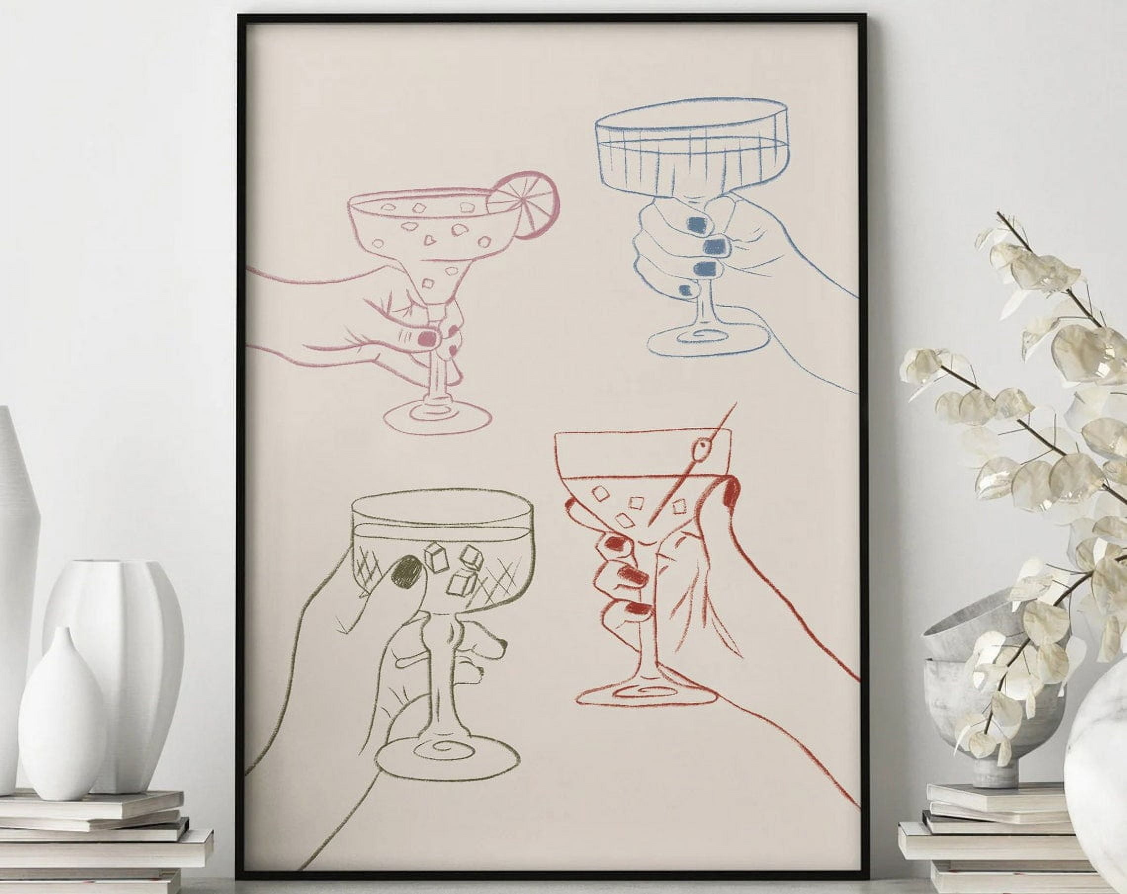 Cheers Glass Print Wine Poster Bar Cart Print Art Art Wine Decor Retro ...
