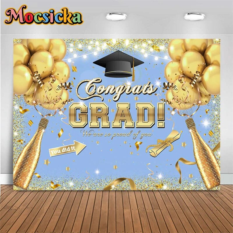 Cheers Graduation Backdrop Photography Black Bachelor Cap Gold Balloon ...