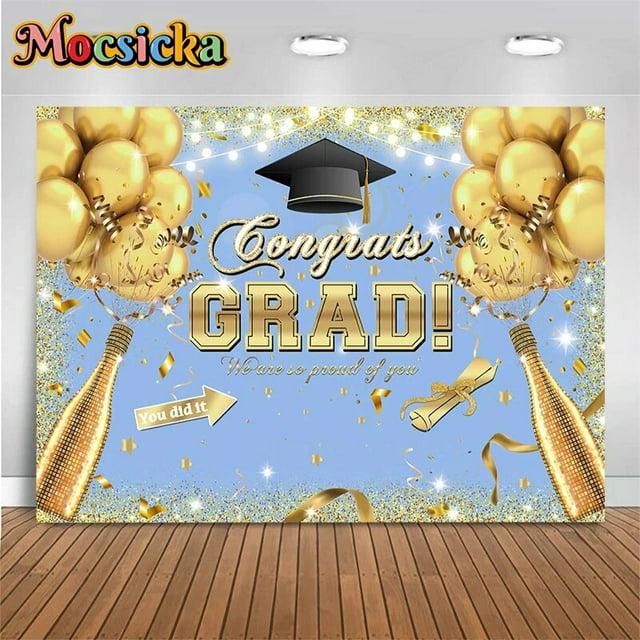 Cheers Graduation Backdrop Photography Black Bachelor Cap Gold Balloon ...