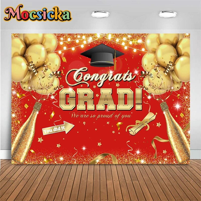 Cheers Graduation Backdrop Photography Black Bachelor Cap Gold Balloon ...