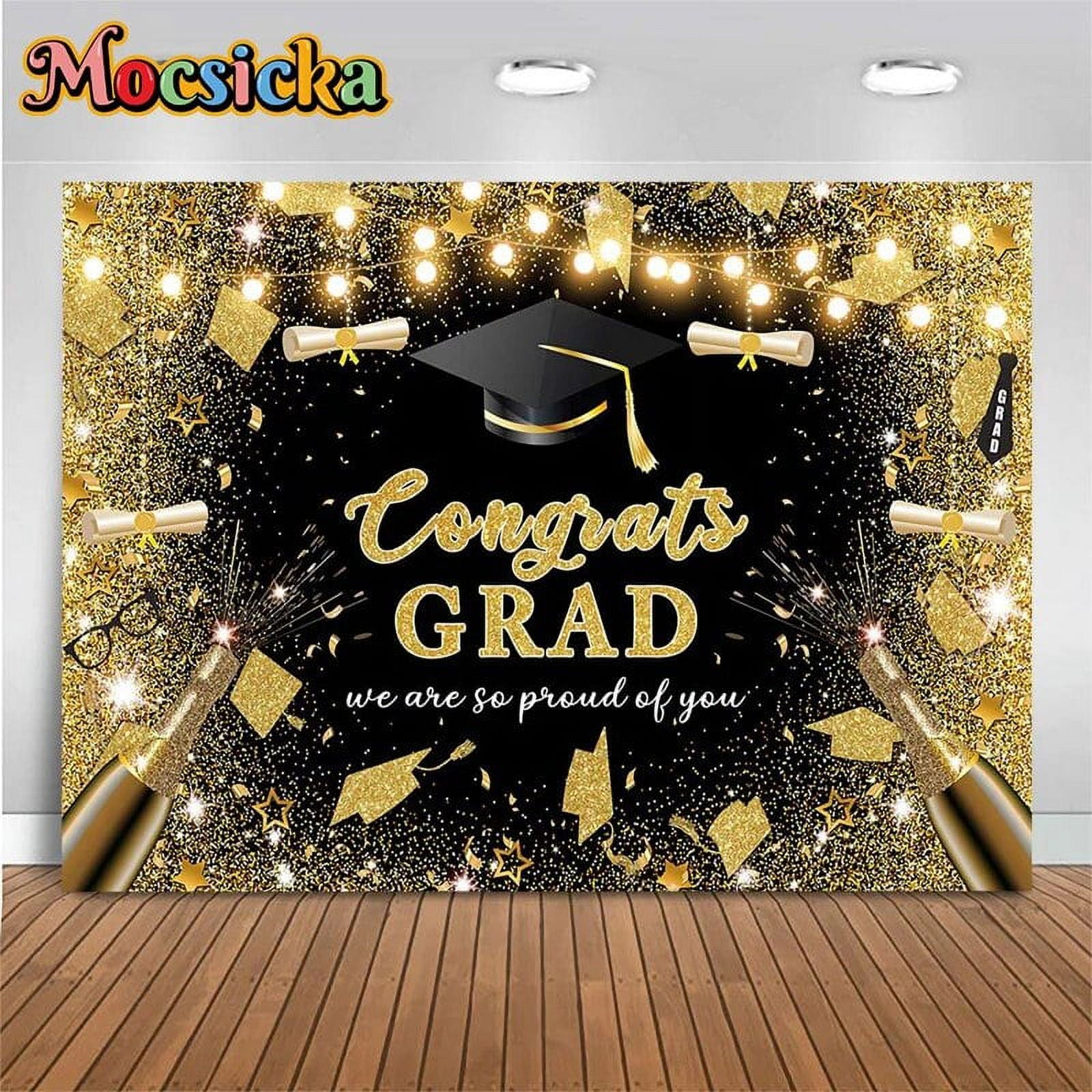 Cheers Graduation Backdrop Photography Black Bachelor Cap Gold Balloon ...