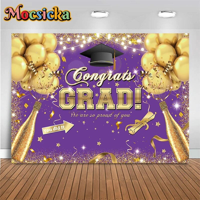Cheers Graduation Backdrop Photography Black Bachelor Cap Gold Balloon ...