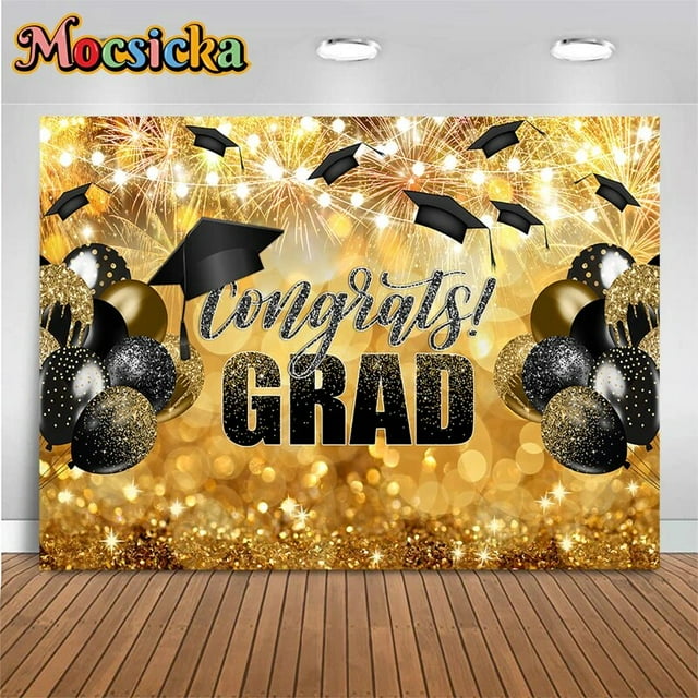Cheers Graduation Backdrop Photography Black Bachelor Cap Gold Balloon ...