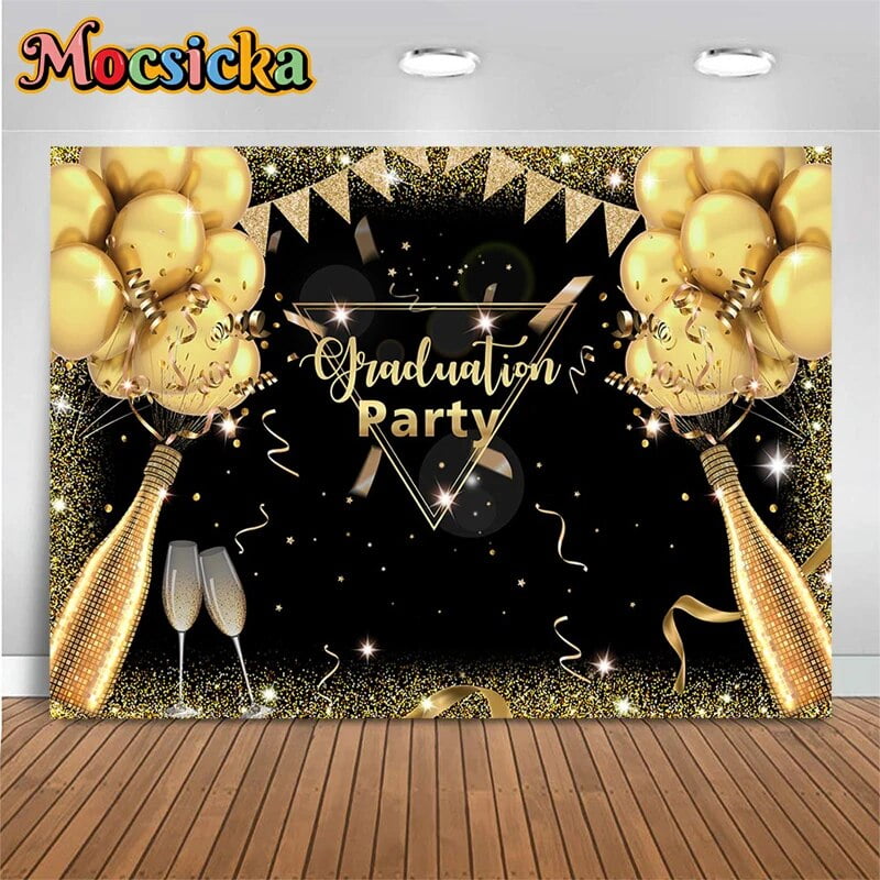 Cheers Graduation Backdrop Photography Black Bachelor Cap Gold Balloon ...