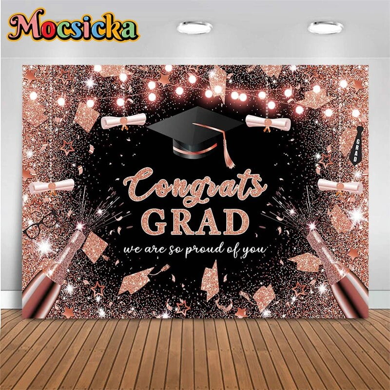 Cheers Graduation Backdrop Photography Black Bachelor Cap Gold Balloon ...