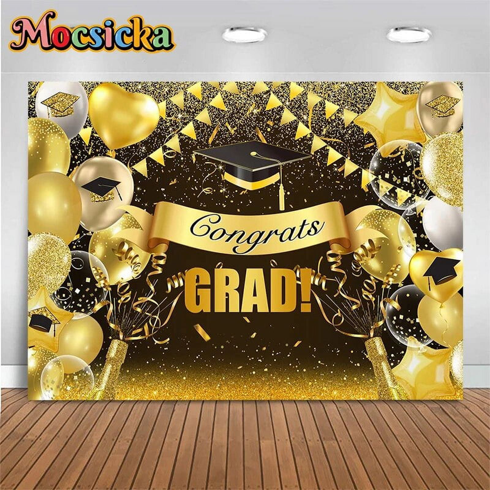 Cheers Graduation Backdrop Photography Black Bachelor Cap Gold Balloon ...