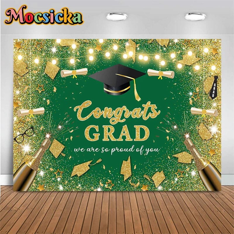 Cheers Graduation Backdrop Photography Black Bachelor Cap Gold Balloon ...