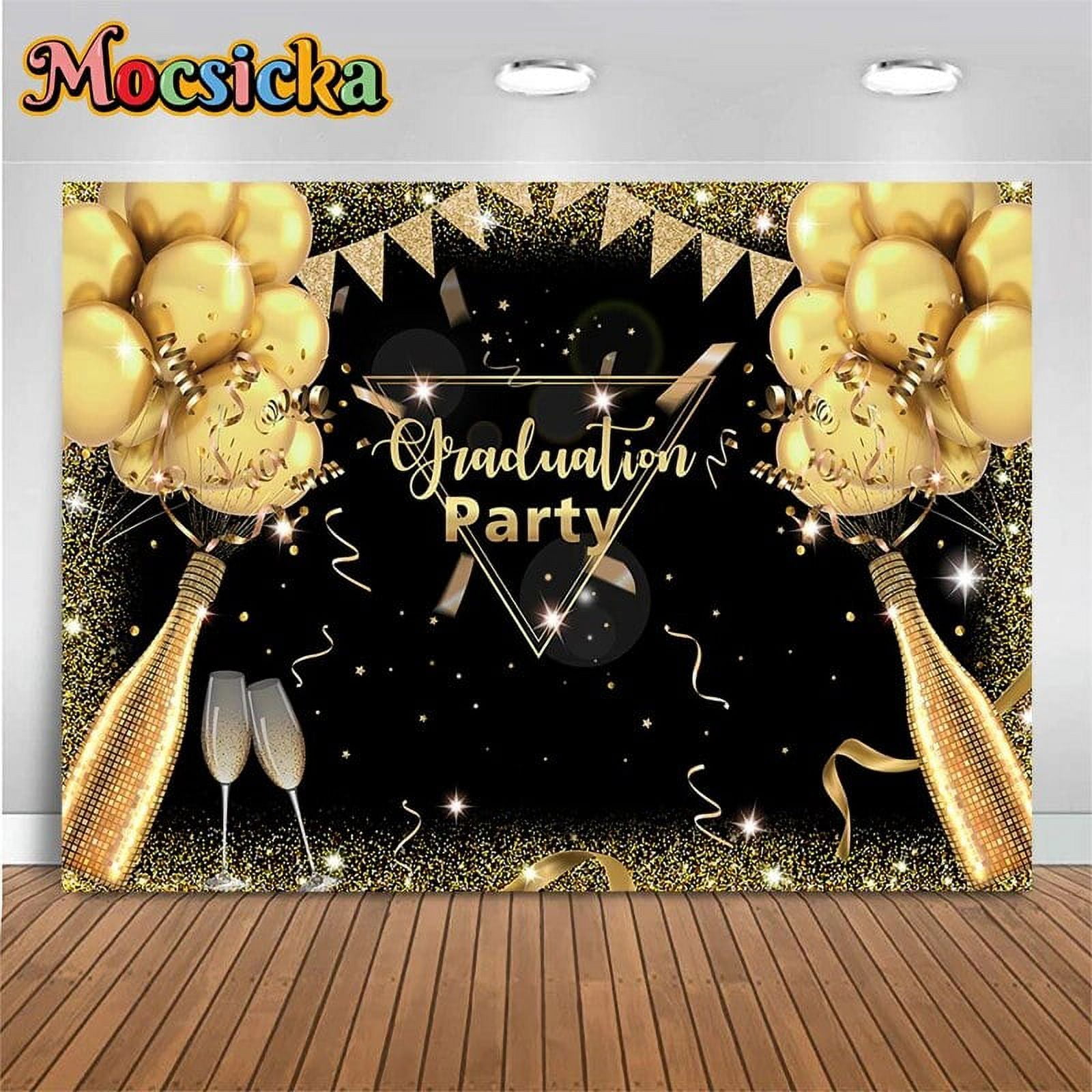 Cheers Graduation Backdrop Photography Black Bachelor Cap Gold Balloon ...