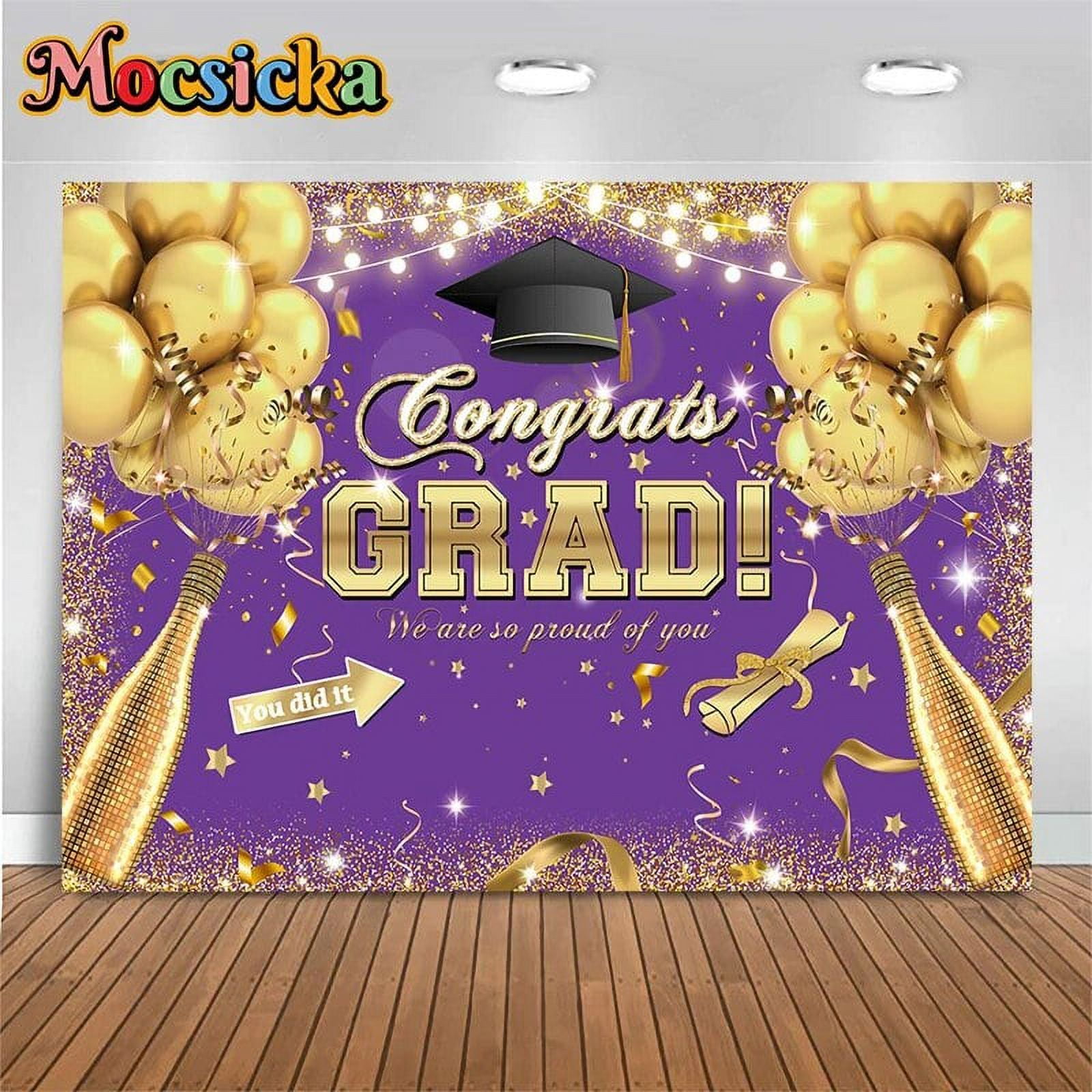 Cheers Graduation Backdrop Photography Black Bachelor Cap Gold Balloon ...