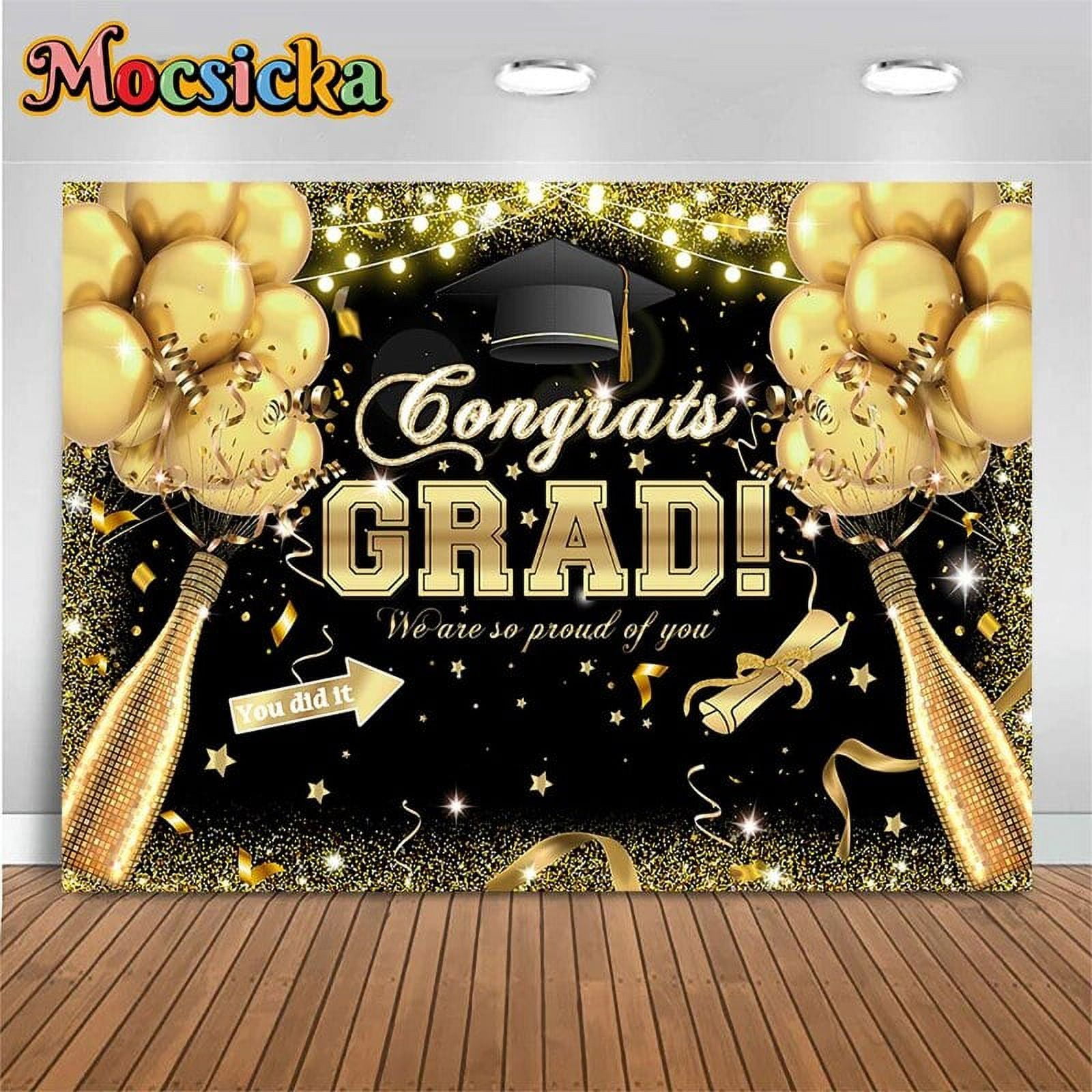 Cheers Graduation Backdrop Photography Black Bachelor Cap Gold Balloon ...