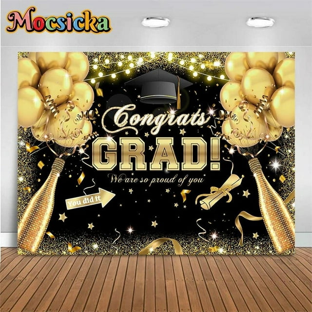 Cheers Graduation Backdrop Photography Black Bachelor Cap Gold Balloon ...