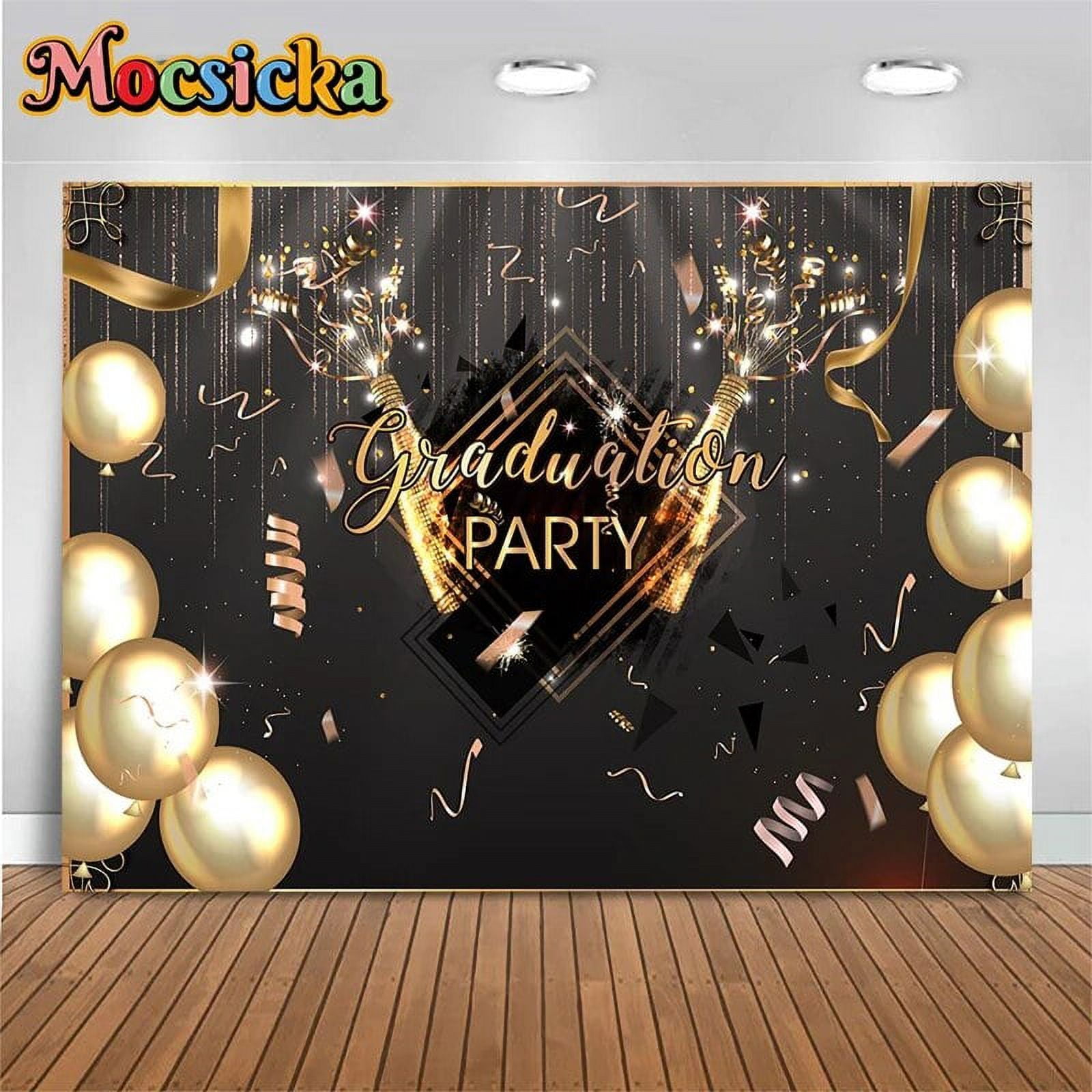 Cheers Graduation Backdrop Photography Black Bachelor Cap Gold Balloon ...