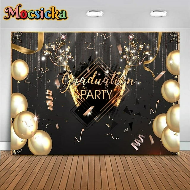 Cheers Graduation Backdrop Photography Black Bachelor Cap Gold Balloon ...