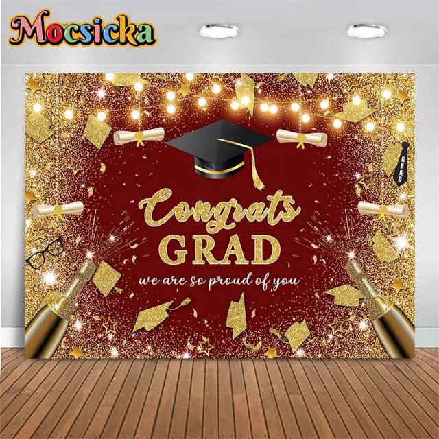 Cheers Graduation Backdrop Photography Black Bachelor Cap Gold Balloon ...