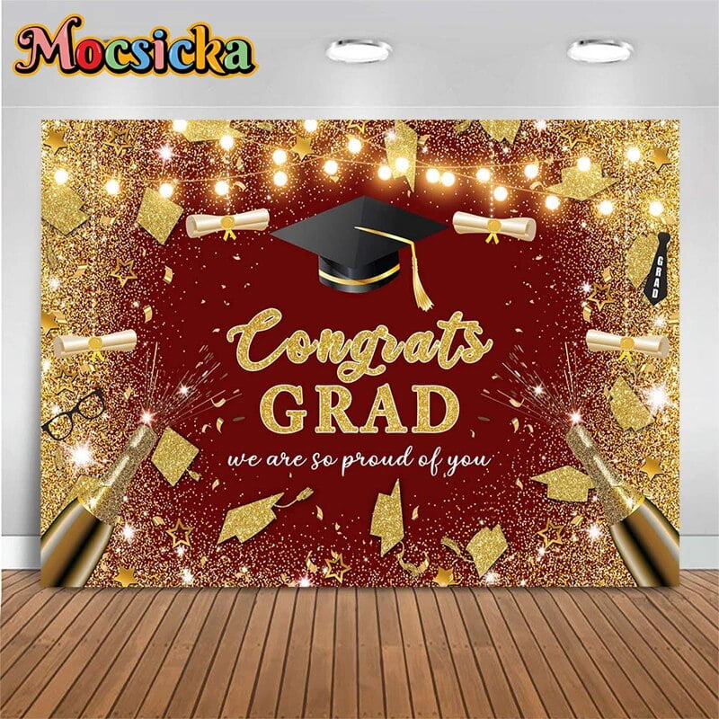 Cheers Graduation Backdrop Photography Black Bachelor Cap Gold Balloon ...