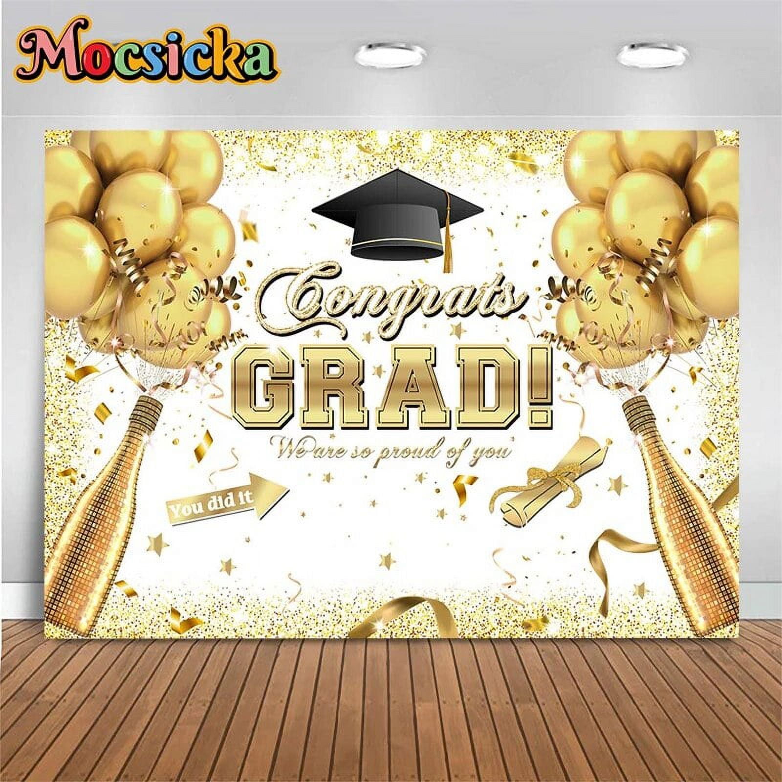 Cheers Graduation Backdrop Photography Black Bachelor Cap Gold Balloon ...