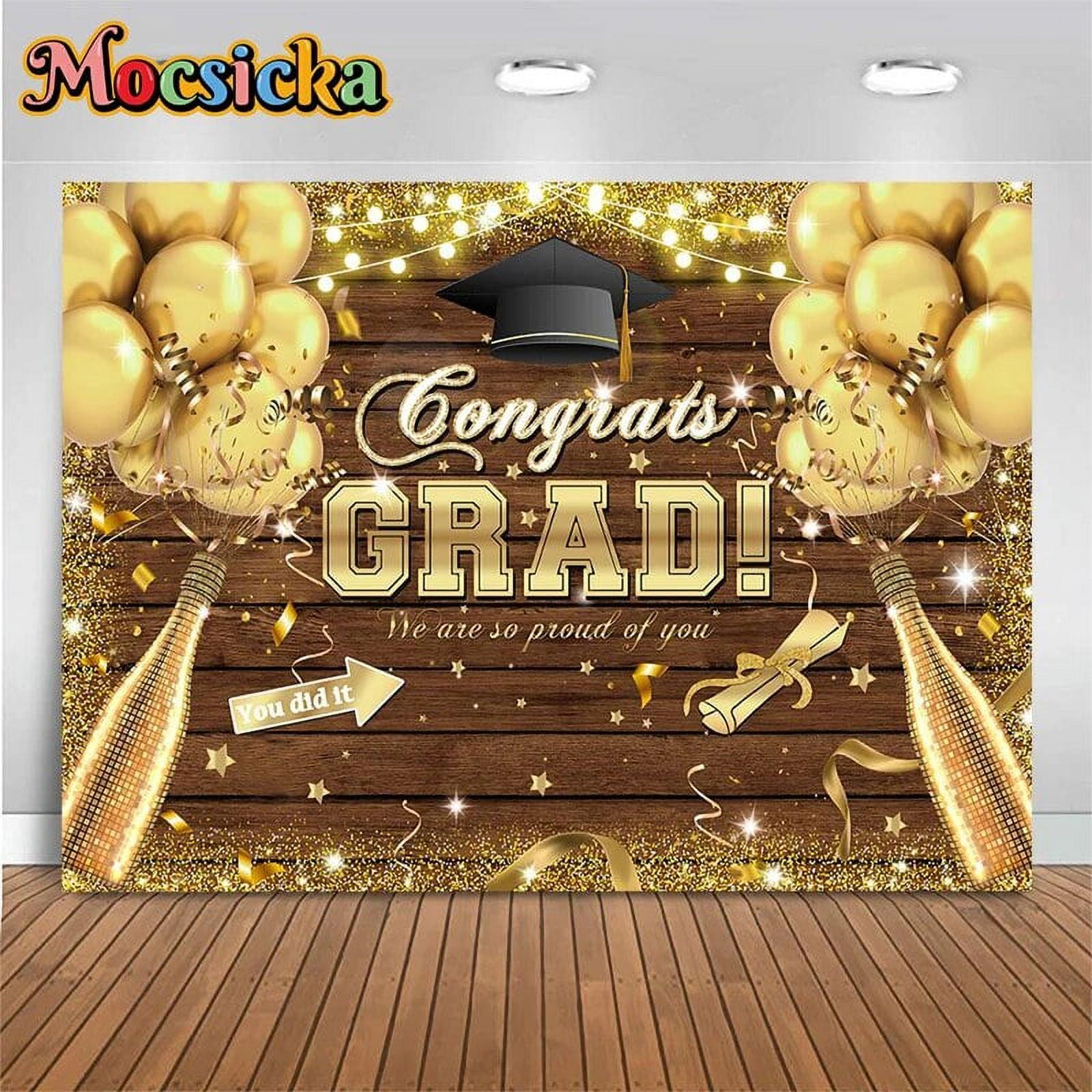 Cheers Graduation Backdrop Photography Black Bachelor Cap Gold Balloon ...