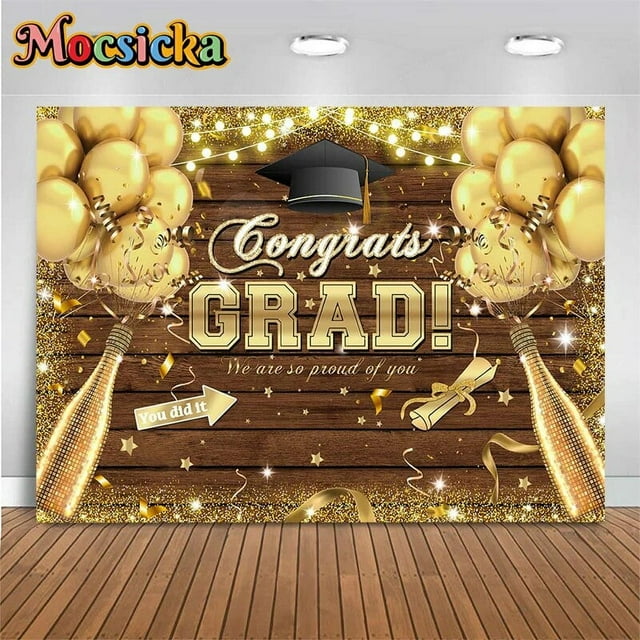 Cheers Graduation Backdrop Photography Black Bachelor Cap Gold Balloon ...