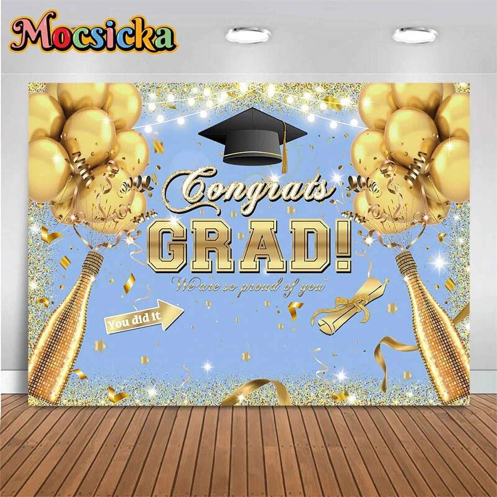 Cheers Graduation Backdrop Photography Black Bachelor Cap Gold Balloon ...